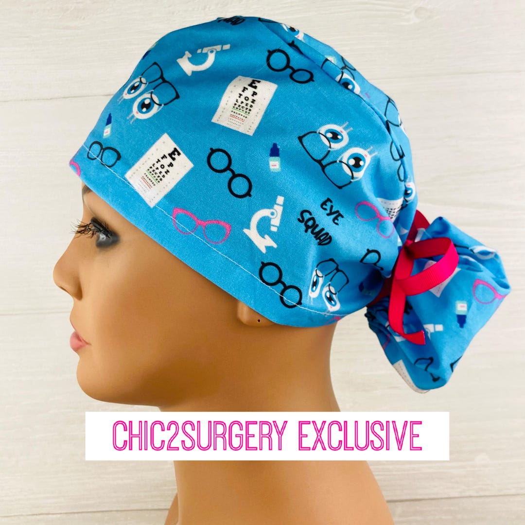 Ponytail Scrub Cap - Eye Squad - Scrub Hat With Buttons - Scrub Cap ...