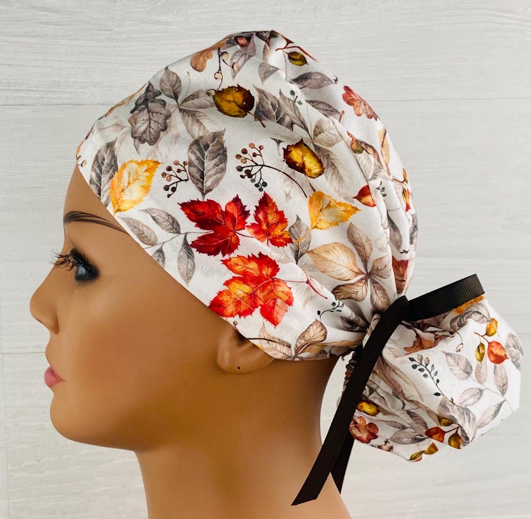 Womens Surgical Scrub Caps - Ponytail - Scrub Hat - Autumn Leaves and ...