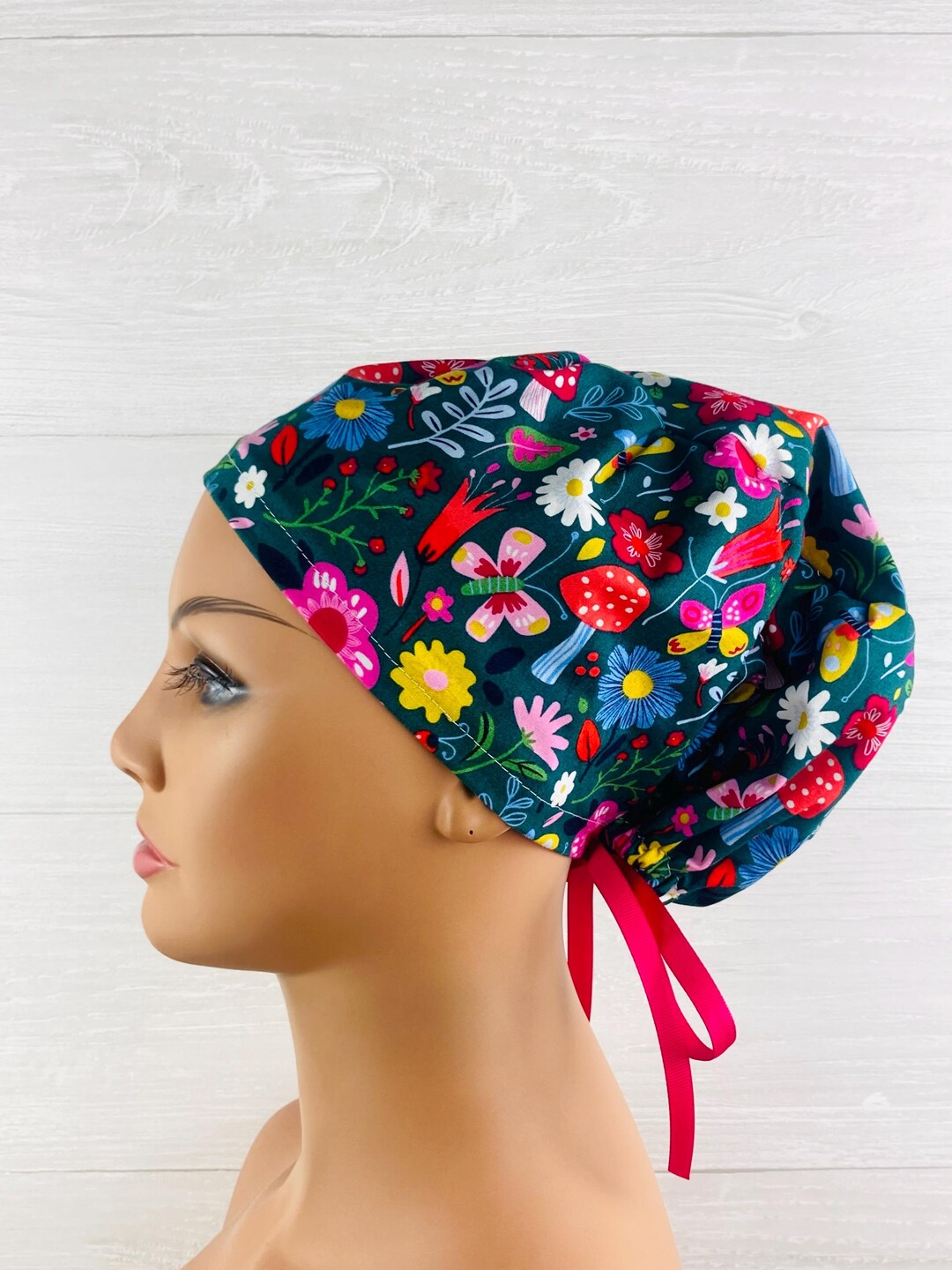 Scrub Hats for Women - Women's Tieback Hat - Scrub Caps - Mushroom ...