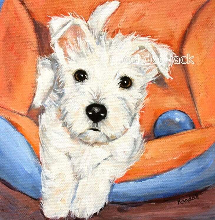 8x8 West Highland Terrier WESTIE Dog Art MATTED PRINT Painting "little ...
