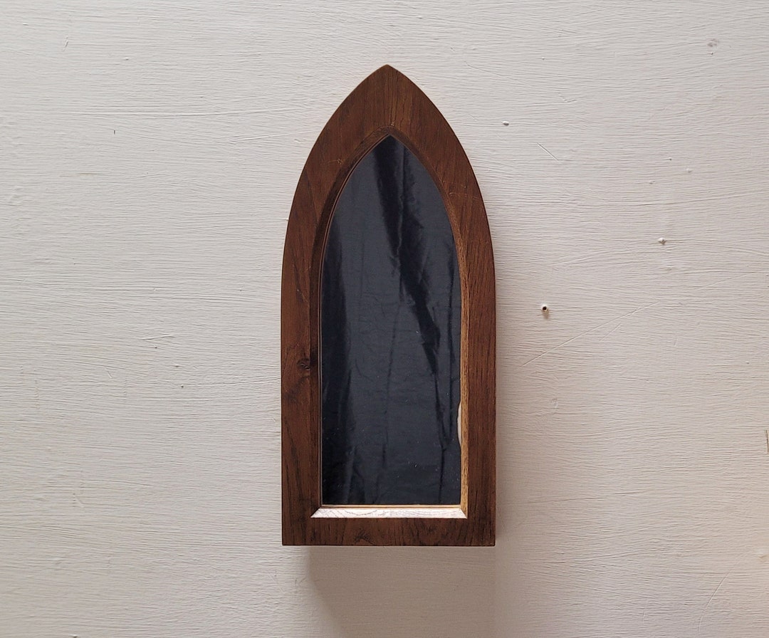 Unusual Gothic Arch Solid Wooden English Dark Oak Mirror 46.5 Cm Long ...
