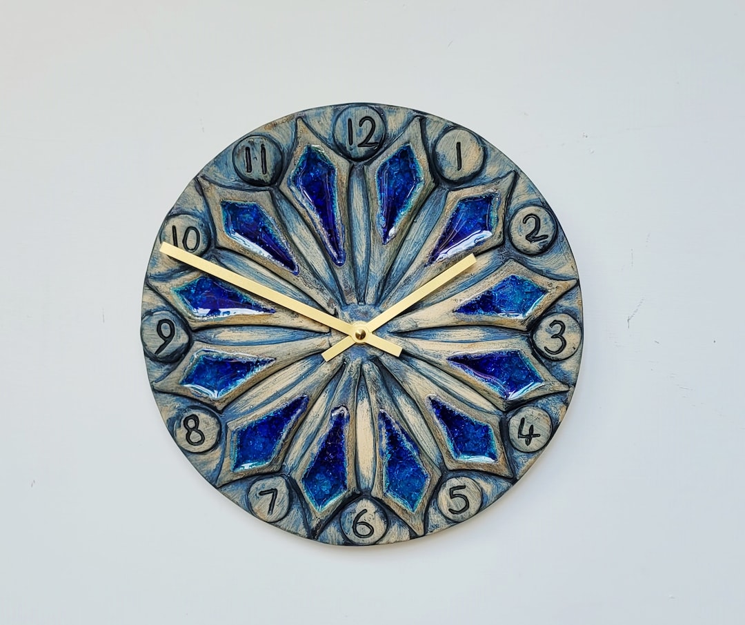 Hand Made Circular Round Blue Natural Ceramic Glass Inlaid Wall Clock ...