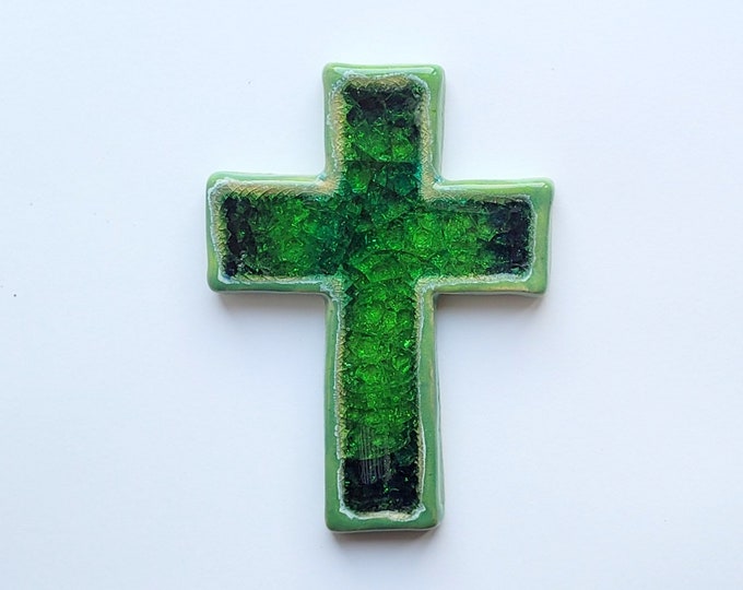 Handmade Ceramic Inlaid Green Glass Cross Wall Hanging Plaque - Etsy UK