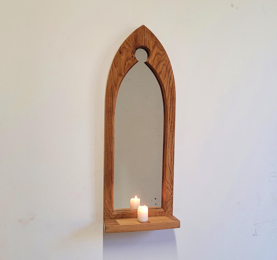 Unusual Gothic Arch Trefoil Keyhole Solid Wooden English Oak Mirror ...
