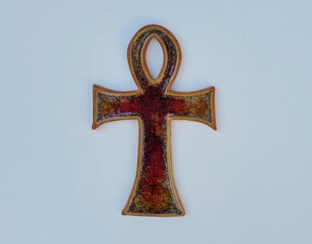 Handmade Ceramic Glass Inlaid Ankh Cross of Life Wall Hanging Plaque ...