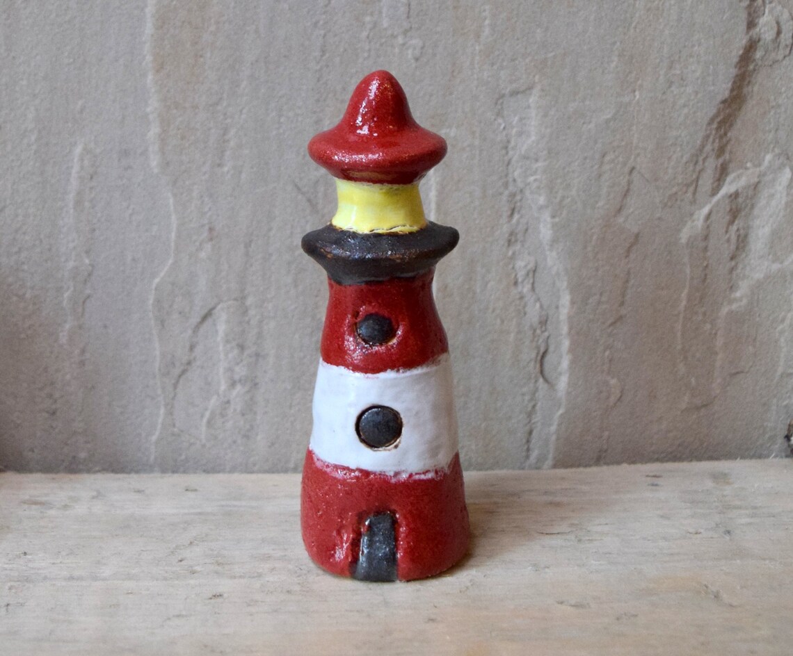 Hand Made Glazed Ceramic Red Lighthouse Ornament 12 cm Tall | Etsy