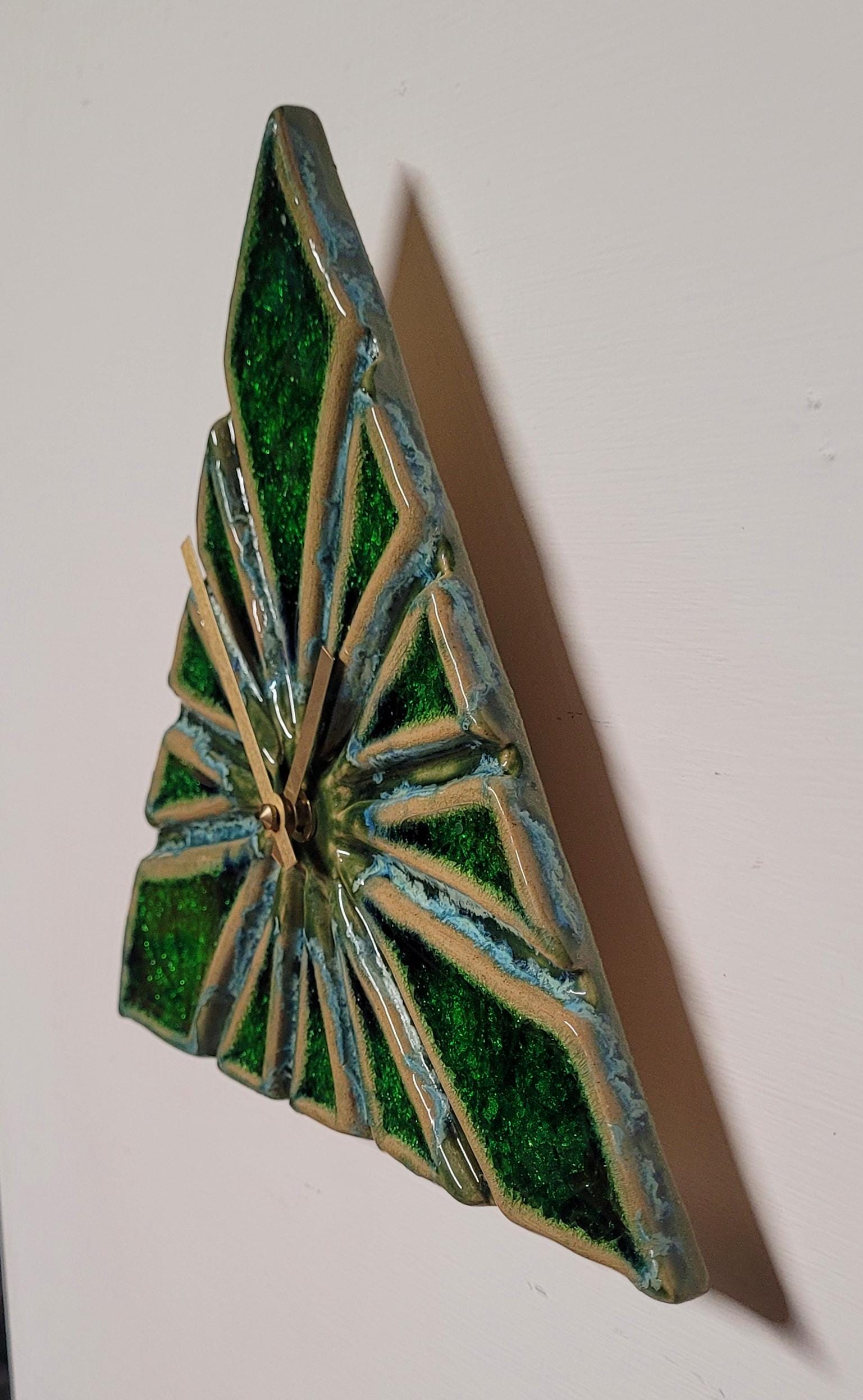 Hand Made Triangular Green Glazed Ceramic & Inlaid Glass Quartz Wall ...