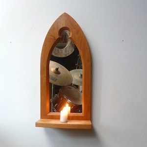 Gothic Arch Solid Wooden Cherry Keyhole Trefoil Wall Mirror & Shelf 60 ...