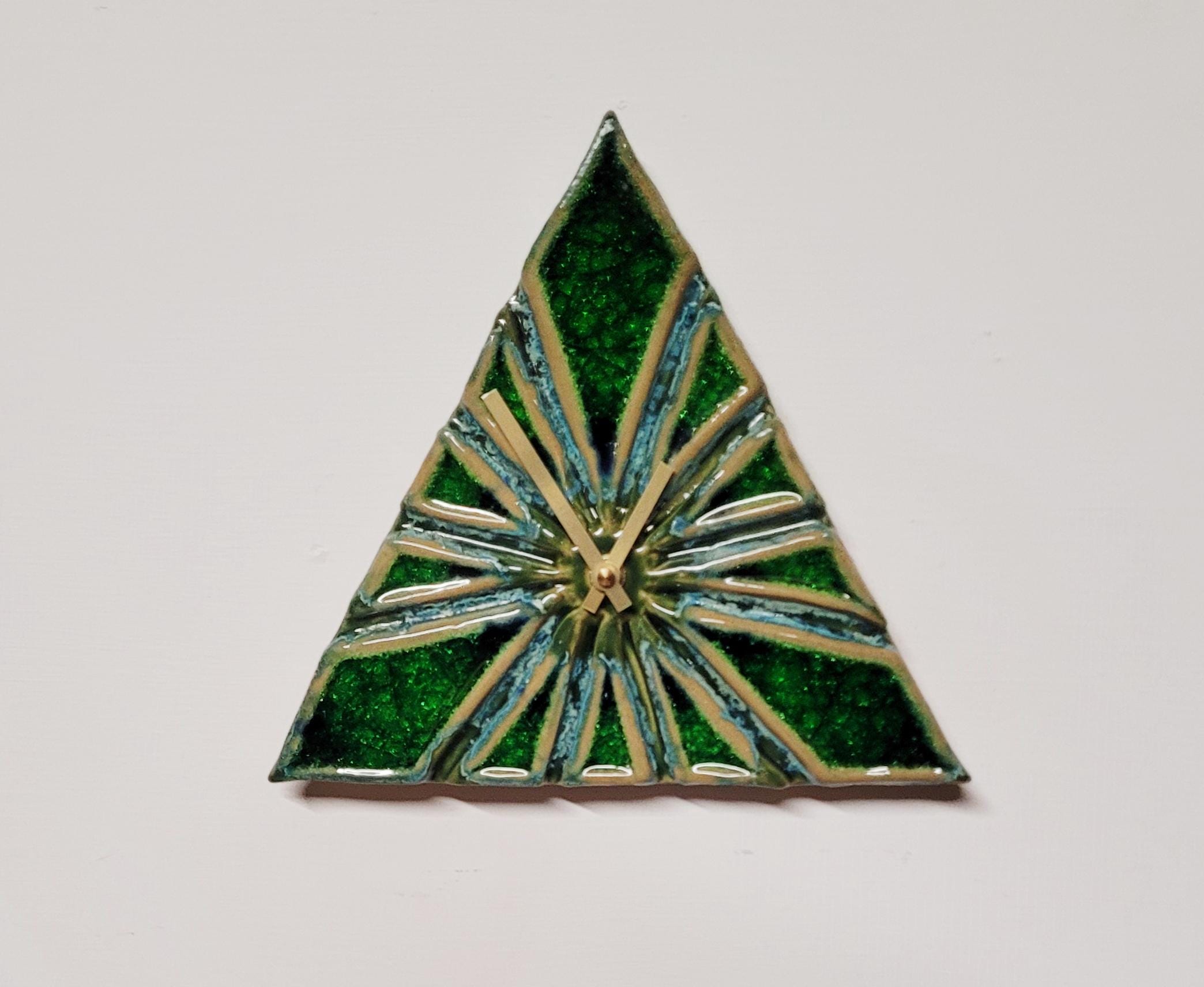 Hand Made Triangular Green Glazed Ceramic & Inlaid Glass Quartz Wall ...