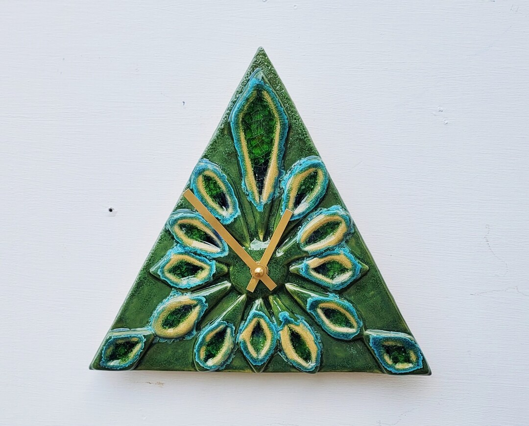 Hand Made Triangular Green Glazed Ceramic & Inlaid Glass - Etsy