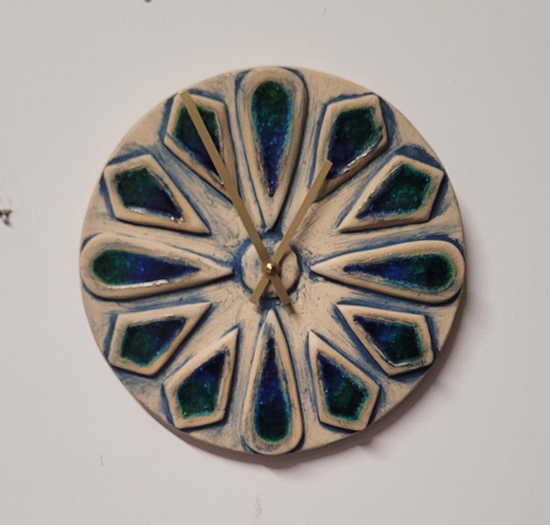 Hand Made Circular Round Blue Natural Ceramic Wall Clock Inlaid With ...