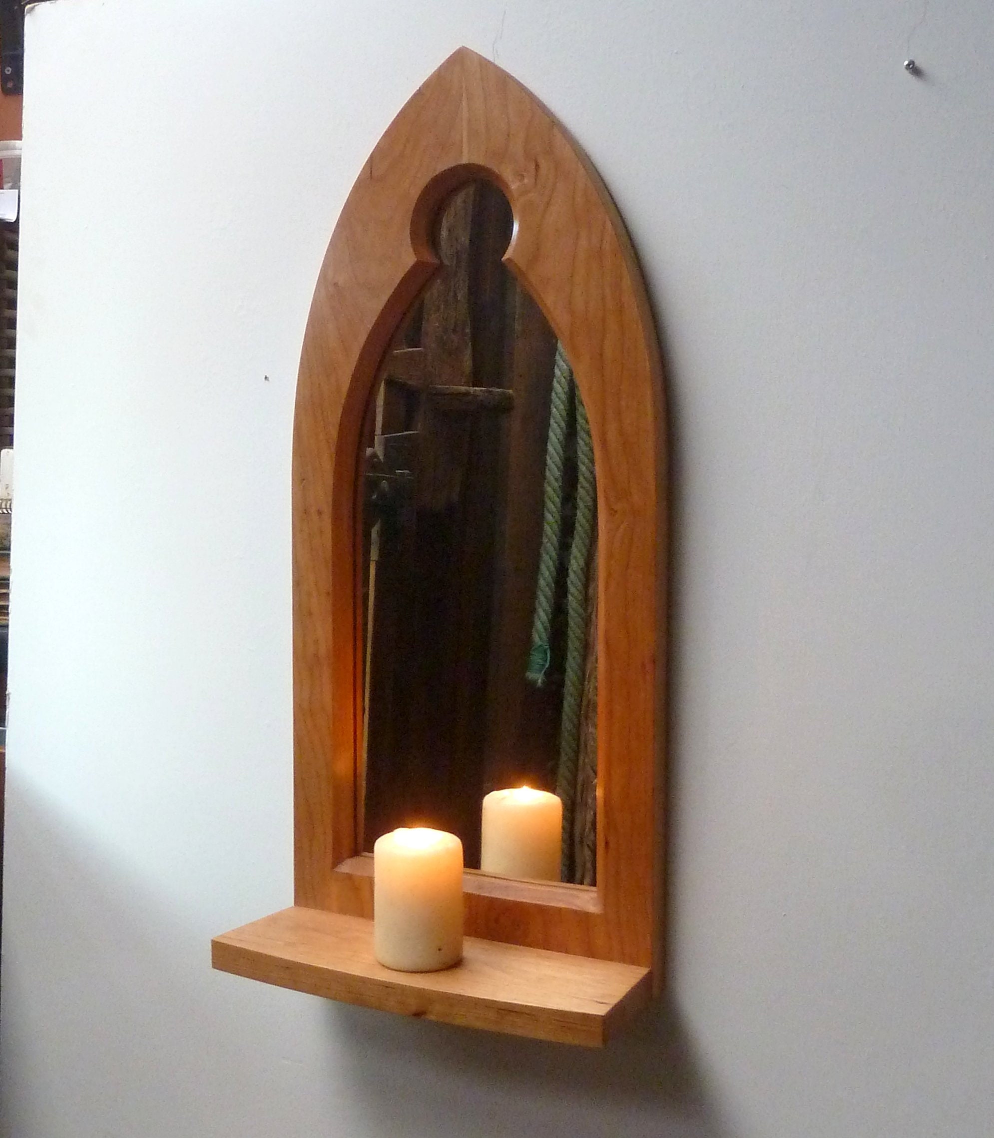 Gothic Arch Solid Wooden Cherry Keyhole Trefoil Wall Mirror & | Etsy