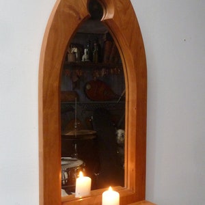 Gothic Arch Solid Wooden Cherry Keyhole Trefoil Wall Mirror & Shelf 60 ...