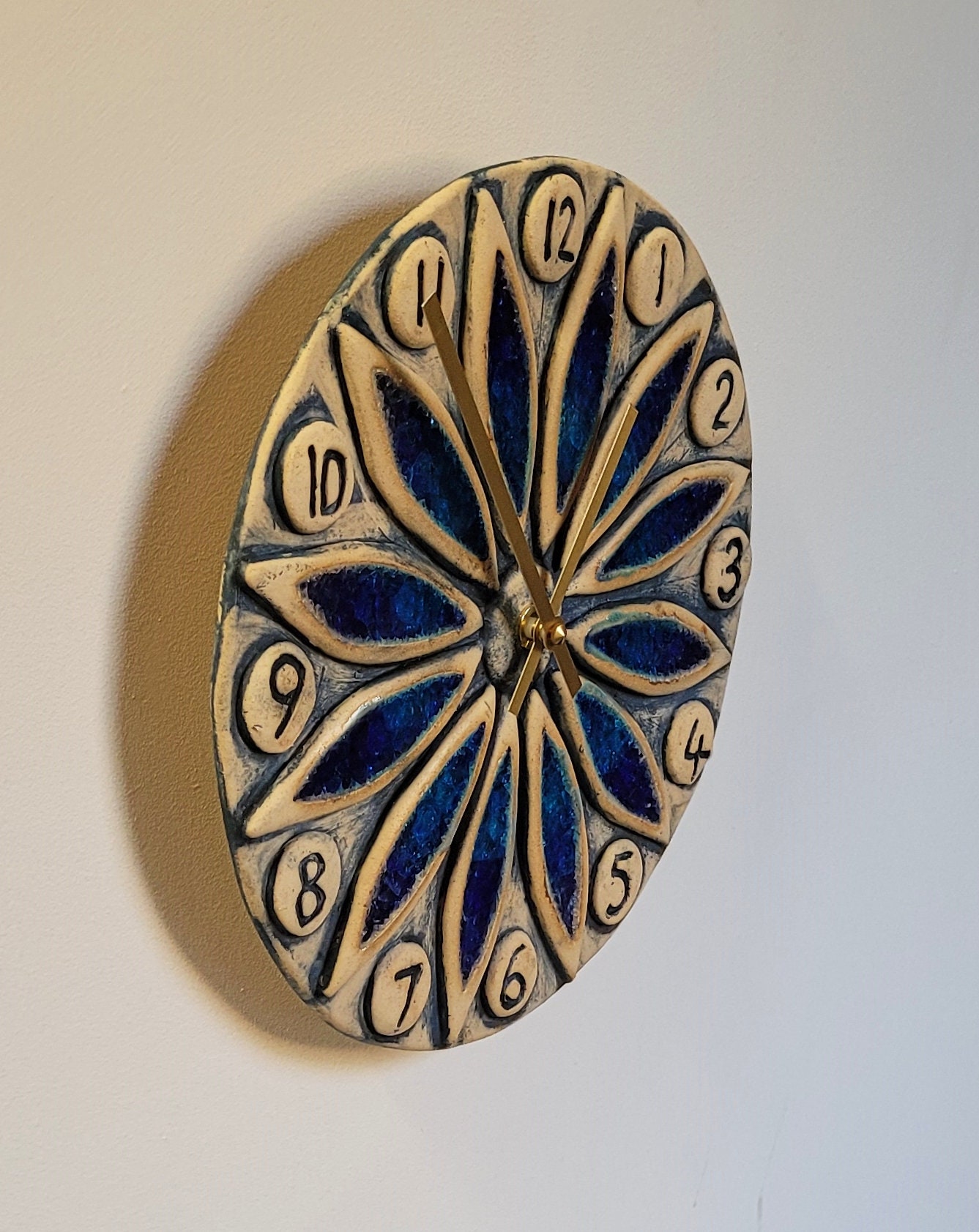 Hand Made Circular Round Blue Natural Ceramic Glass Wall Clock Quartz ...