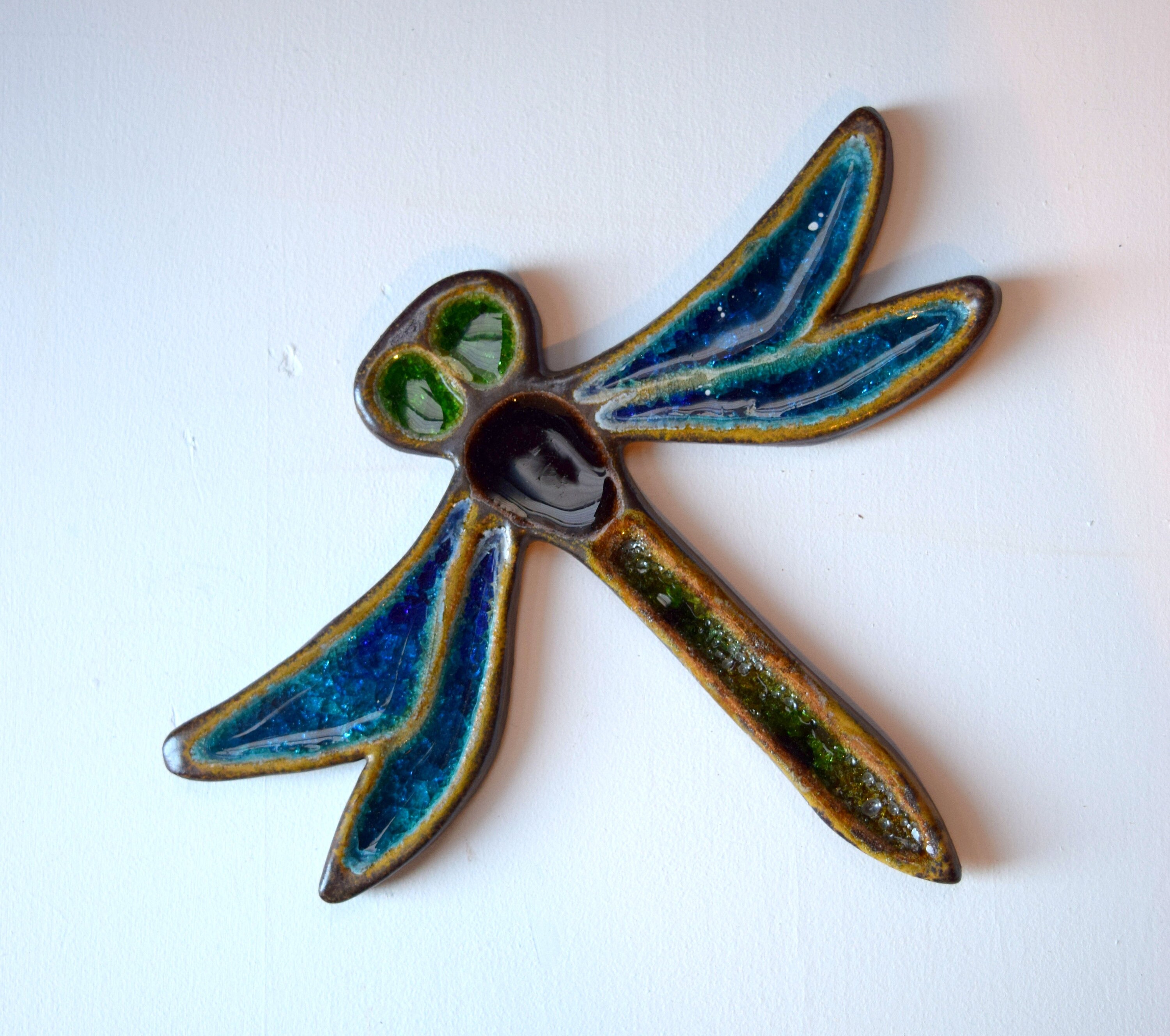 Hand Made Dragonfly Ceramic Glass Wall Hanging Plaque Tile | Etsy
