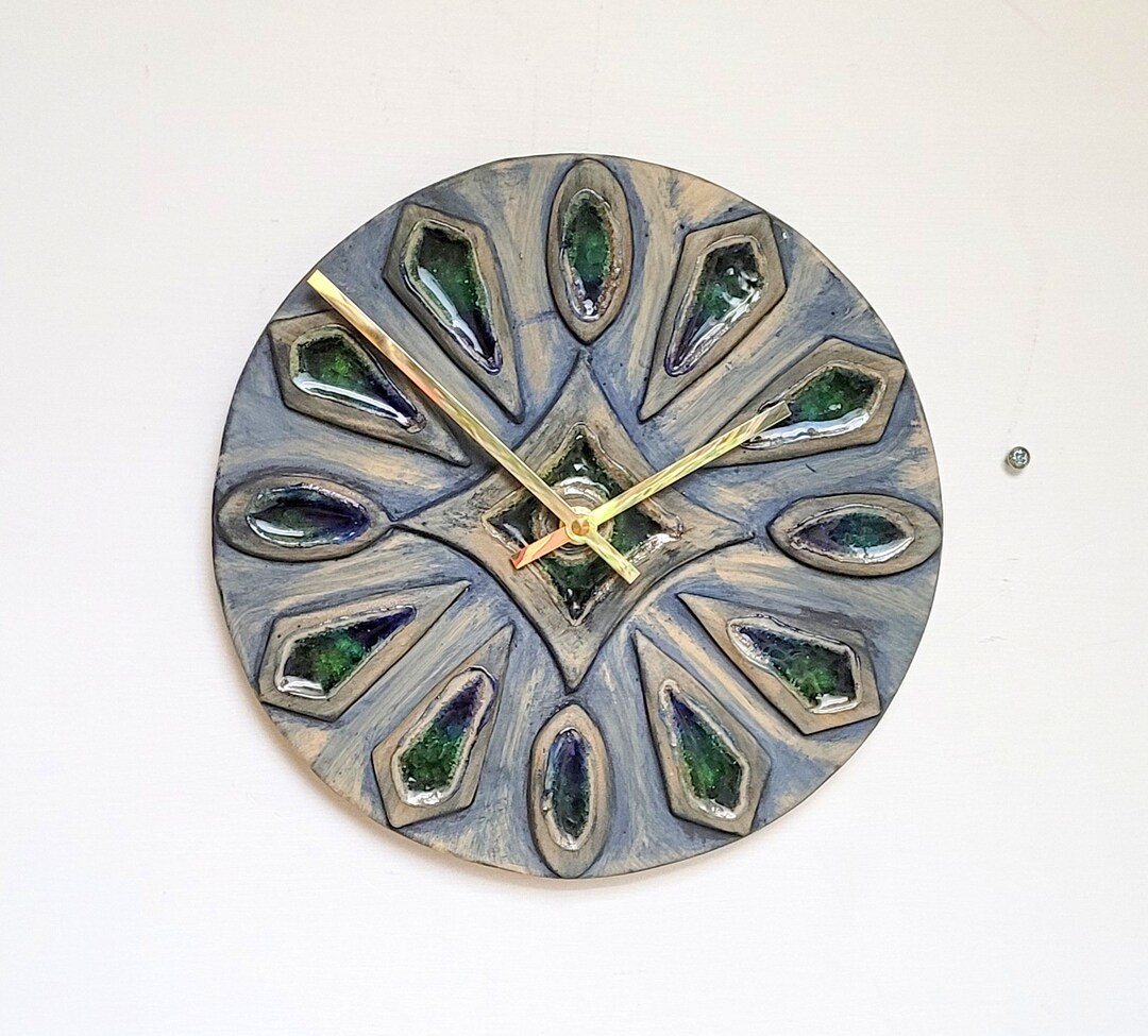 Hand Made Circular Round Blue Natural Ceramic Glass Inlaid - Etsy