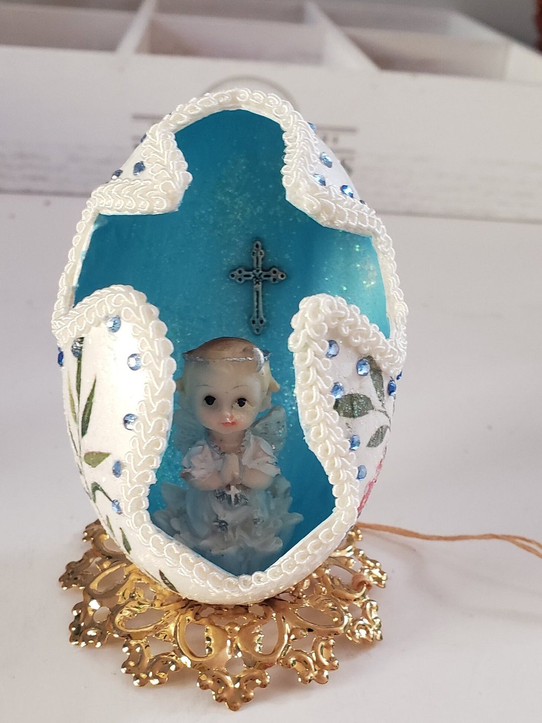 Easter, Real Goose Egg Shell, Baptism Boyl,easter Decorated, Boys ...