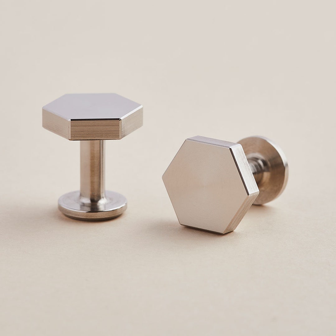 Hexagon Stainless Steel Cufflinks With Personalized Leather Pouch ...