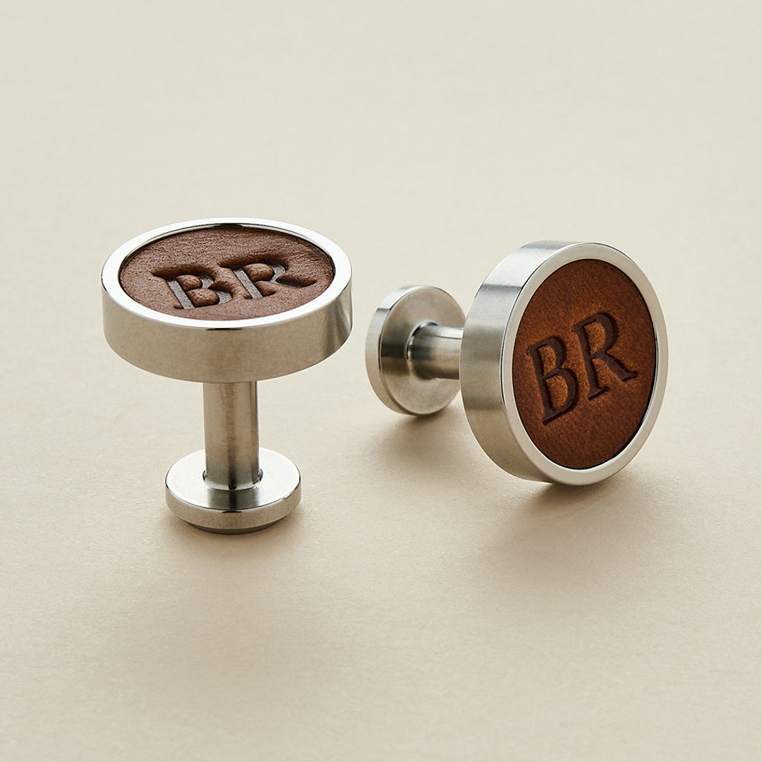Personalized Leather Initials Inlay Stainless Steel Cufflinks *US ...
