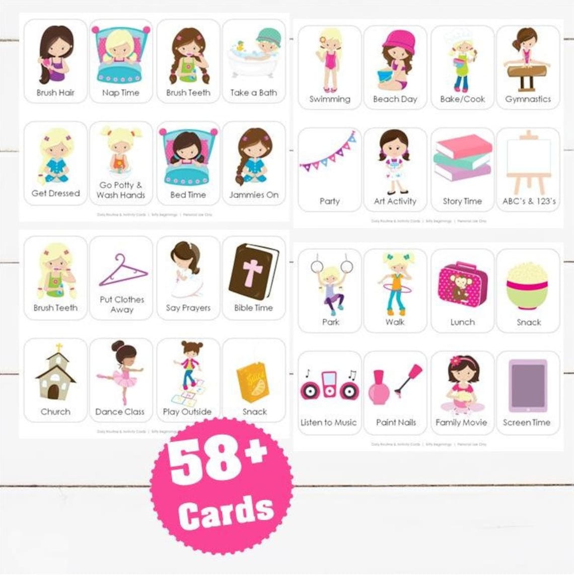 Daily Routine & Activity Cards for Girls - Etsy