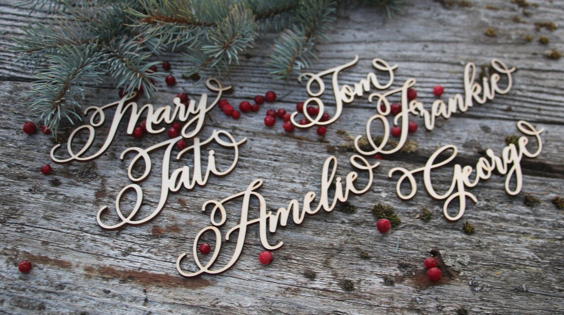 Laser Cut Wood Names Custom Laser Cut Name Signs Christmas Place Cards ...