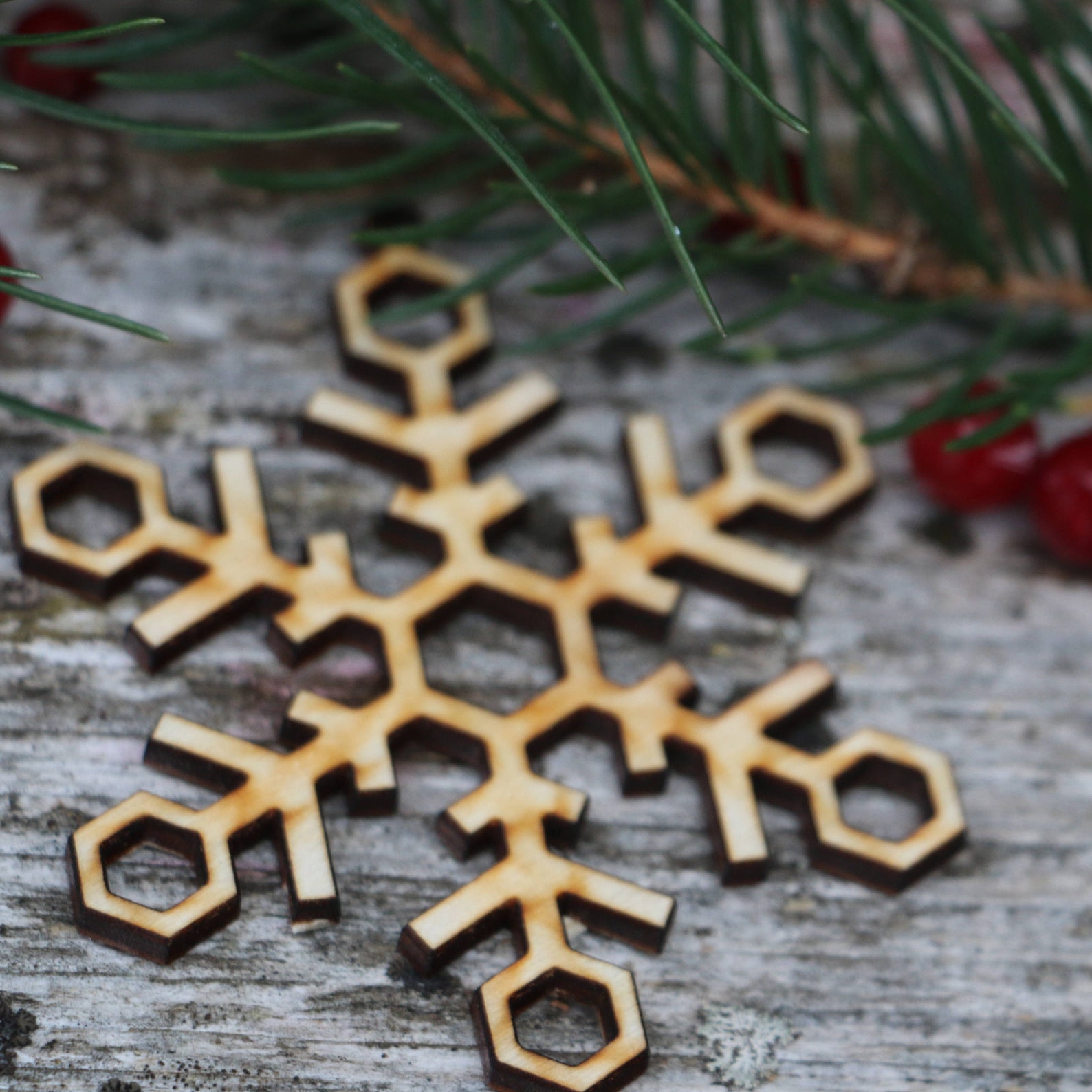 Set of 6x Christmas Wooden Snowflake Ornaments / Laser Cut | Etsy