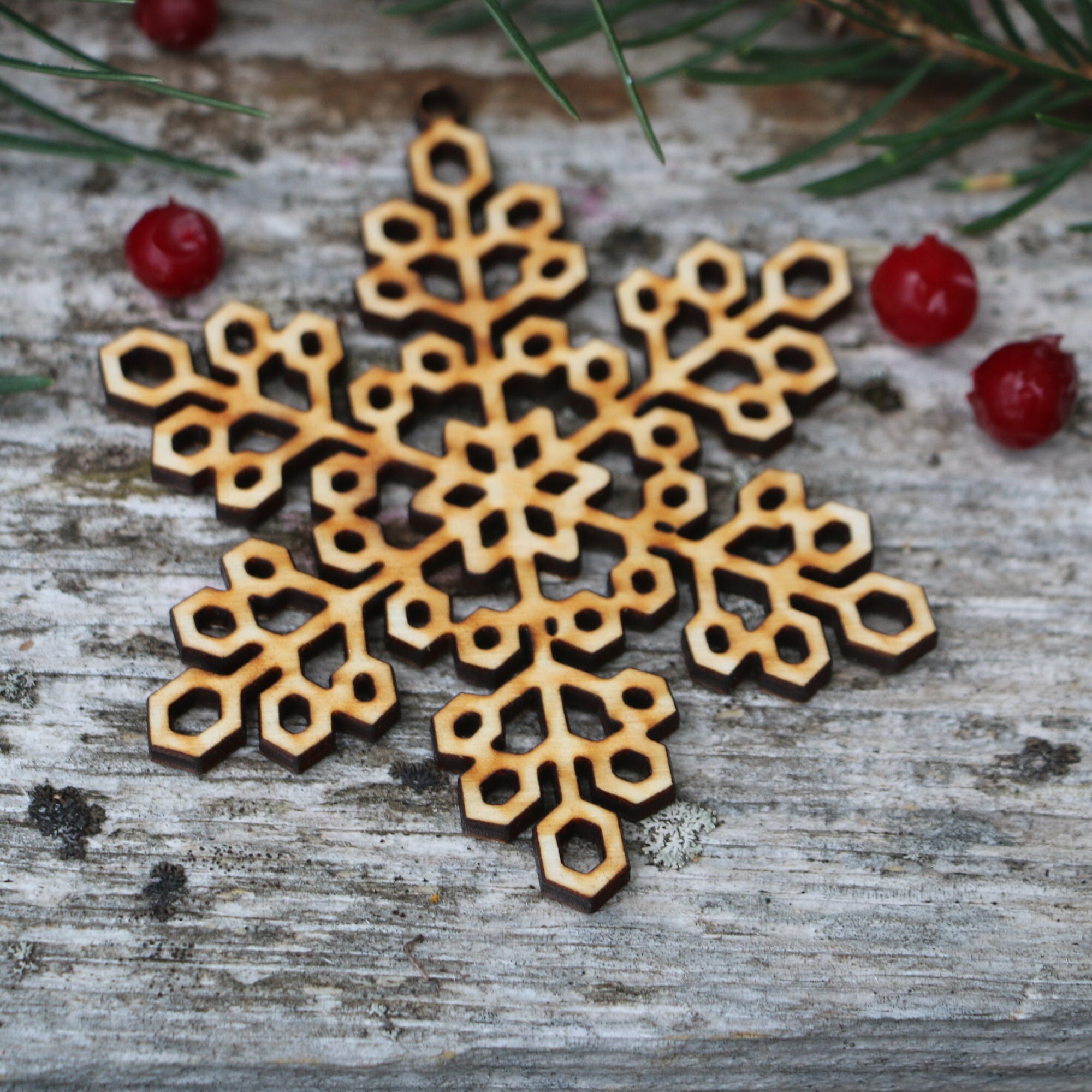 Set of 6x Christmas Wooden Snowflake Ornaments / Laser Cut | Etsy
