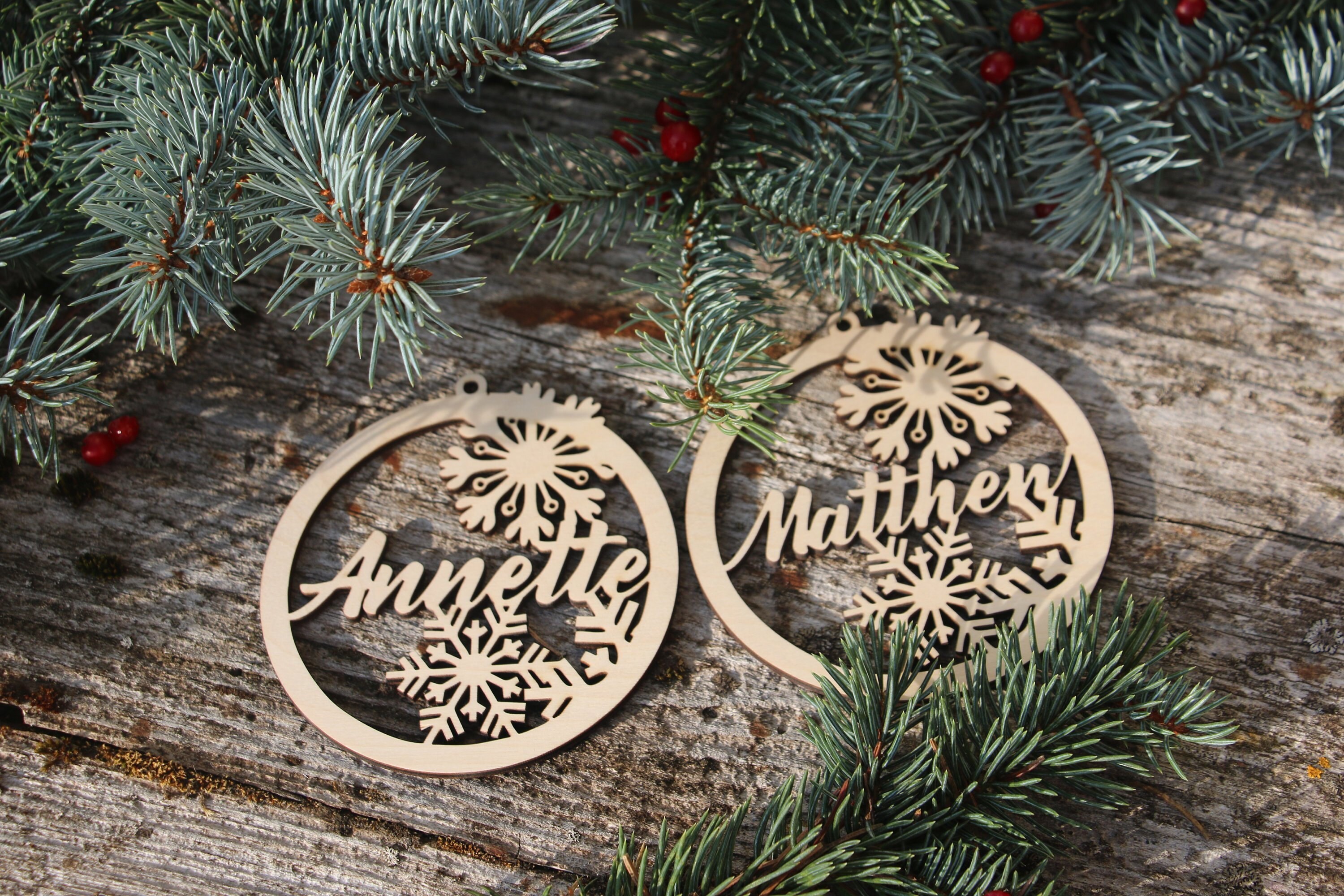CHRISTMAS Snowflake Bauble Custom Snowflakes Wood Christmas Baubles ...