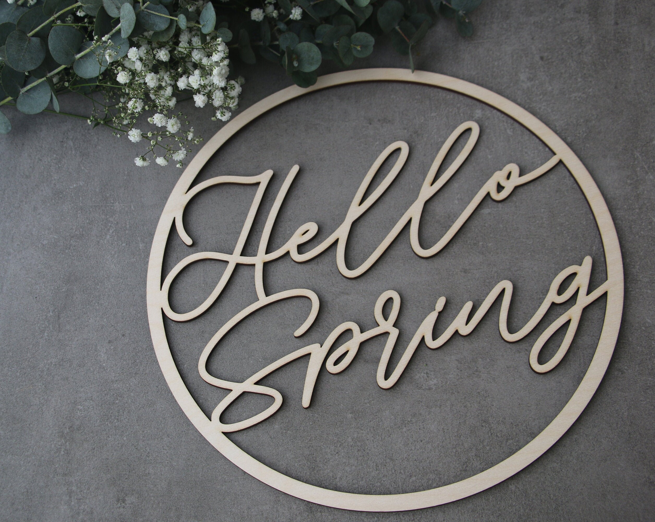 Hello Spring Sign Wood Wreath Cutout Wood Lettering Spring | Etsy