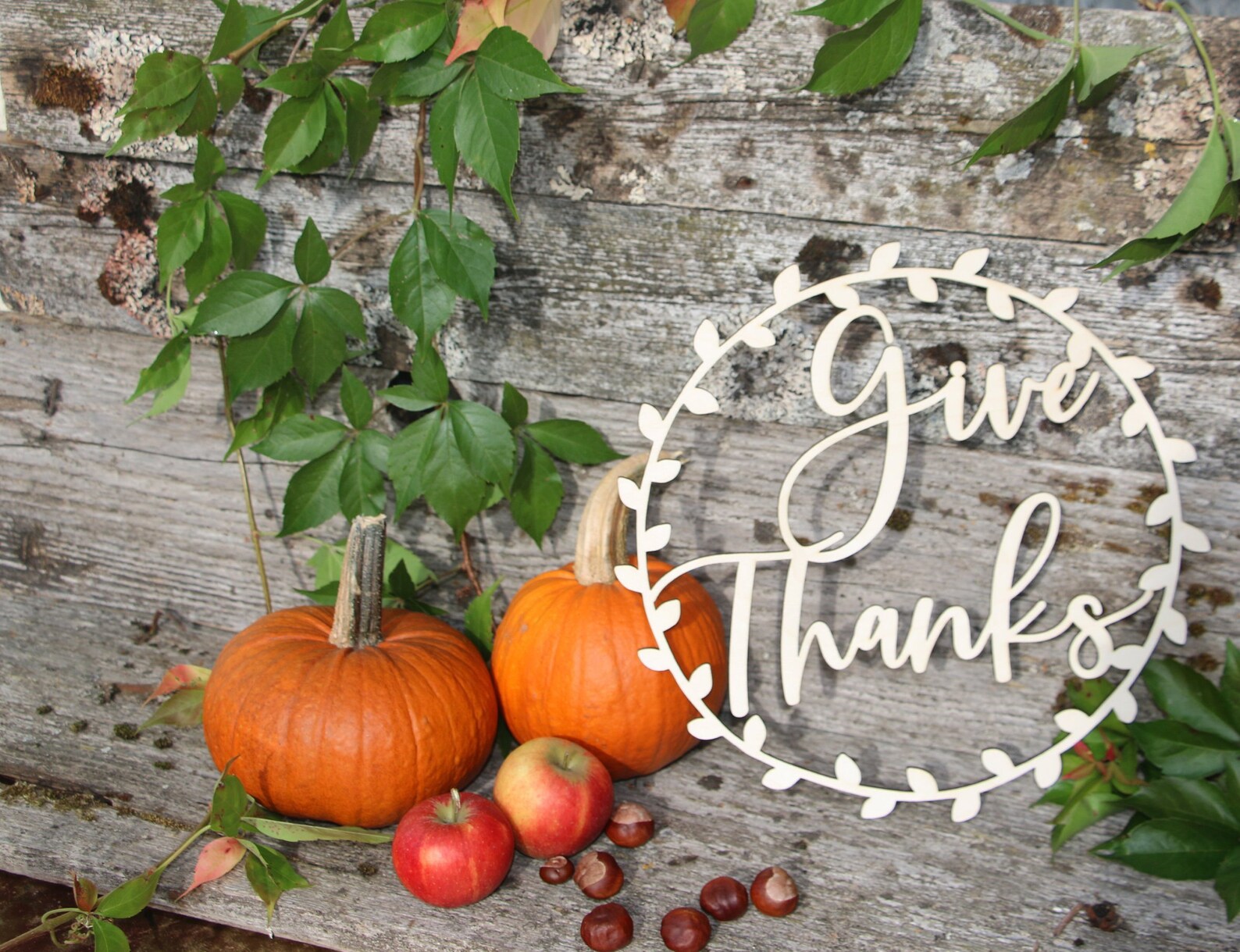 Give Thanks Wood Laser Cut Signcalligraphy Entry Signthanksgiving Wall ...