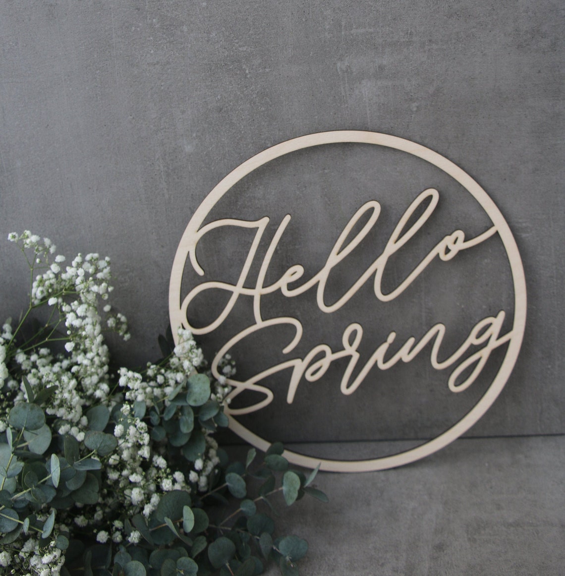 Hello Spring Sign Wood Wreath Cutout Wood Lettering Spring | Etsy