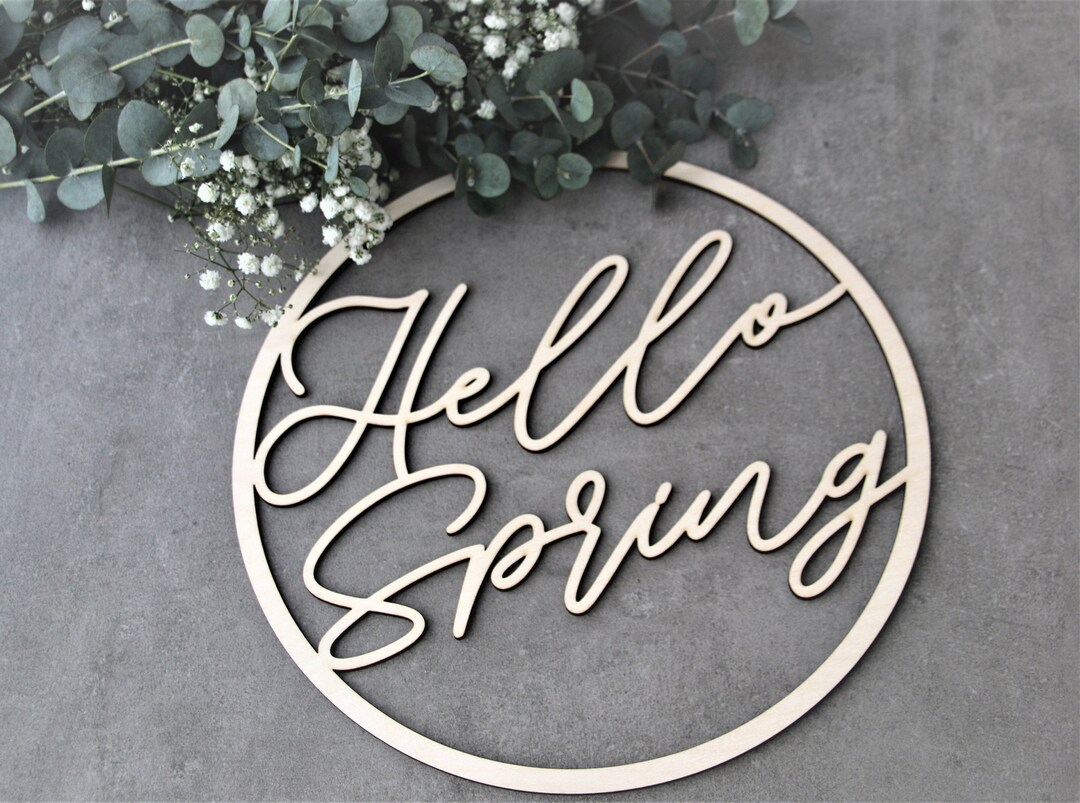 Hello Spring Sign Wood Wreath Cutout Wood Lettering Spring Wreath Wood ...