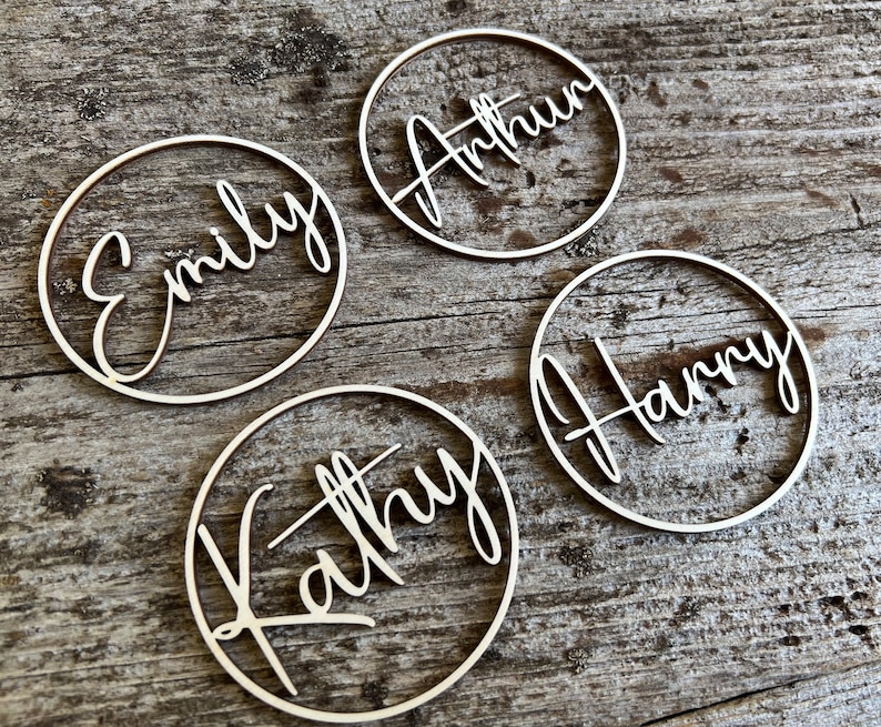 Laser Cut Wood Circle Name Place Cards: Wedding Place Setting - Etsy