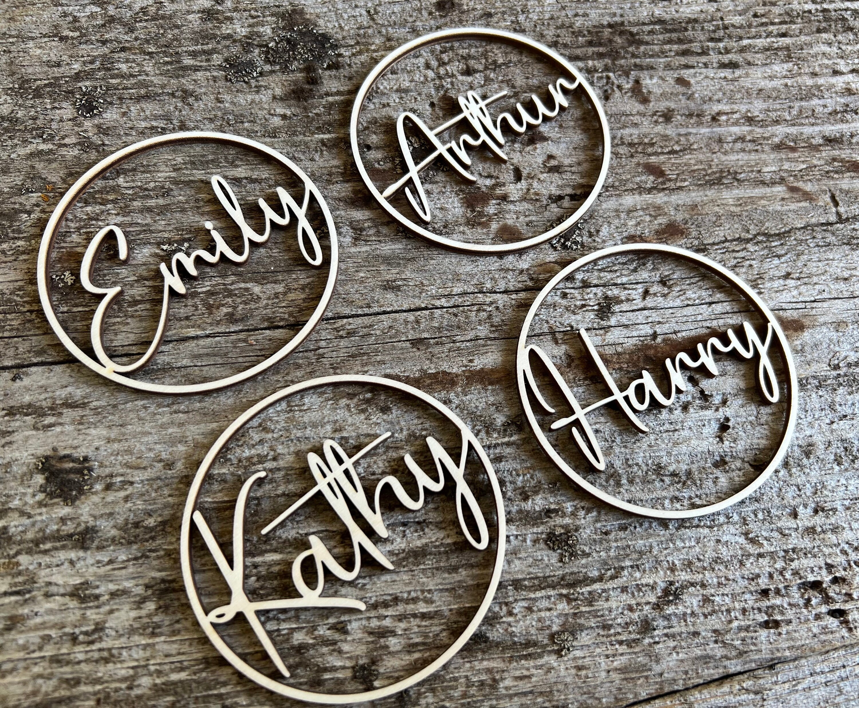 Laser Cut Wood Circle Name Place Cards: Wedding Place Setting - Etsy