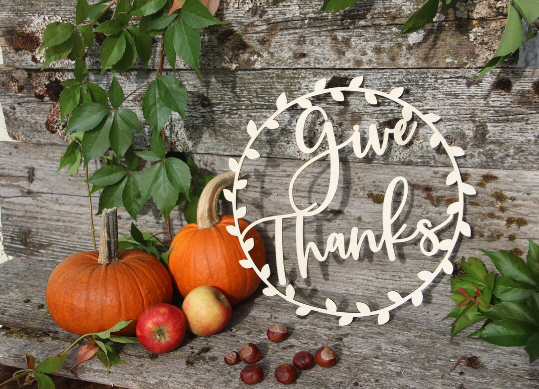 Give Thanks Wood Laser Cut Signcalligraphy Entry Signthanksgiving Wall ...