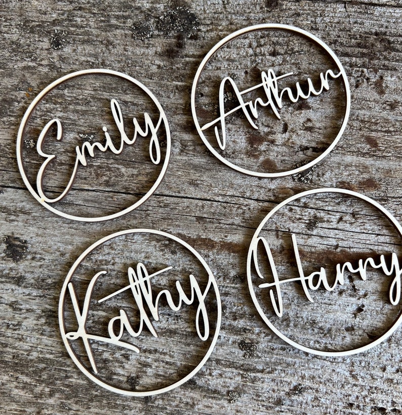 Laser Cut Wood Circle Name Place Cards: Wedding Place Setting - Etsy