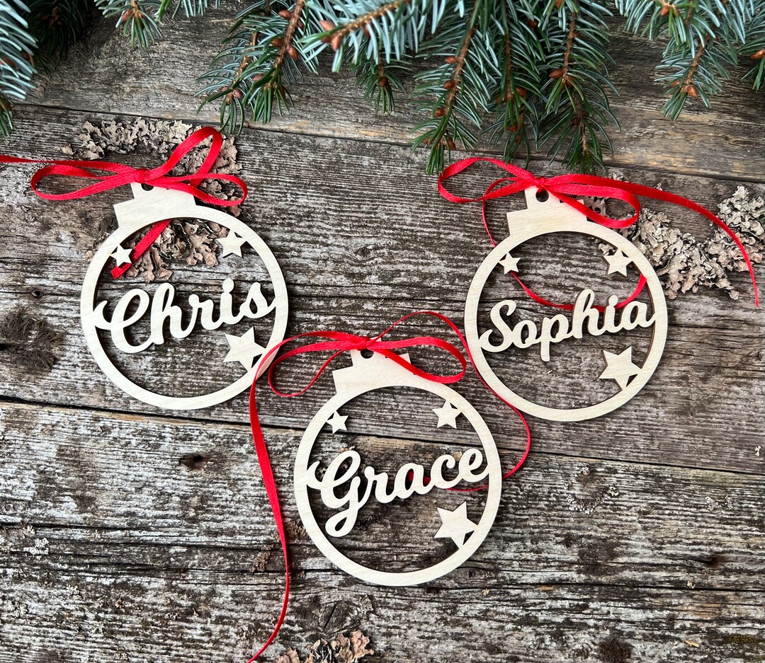 CHRISTMAS Wood Decor Christmas Baubles Personalized Ornament Laser Cut ...