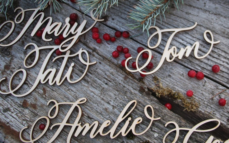 Laser Cut Wood Names Custom Laser Cut Name Signs Christmas Place Cards ...