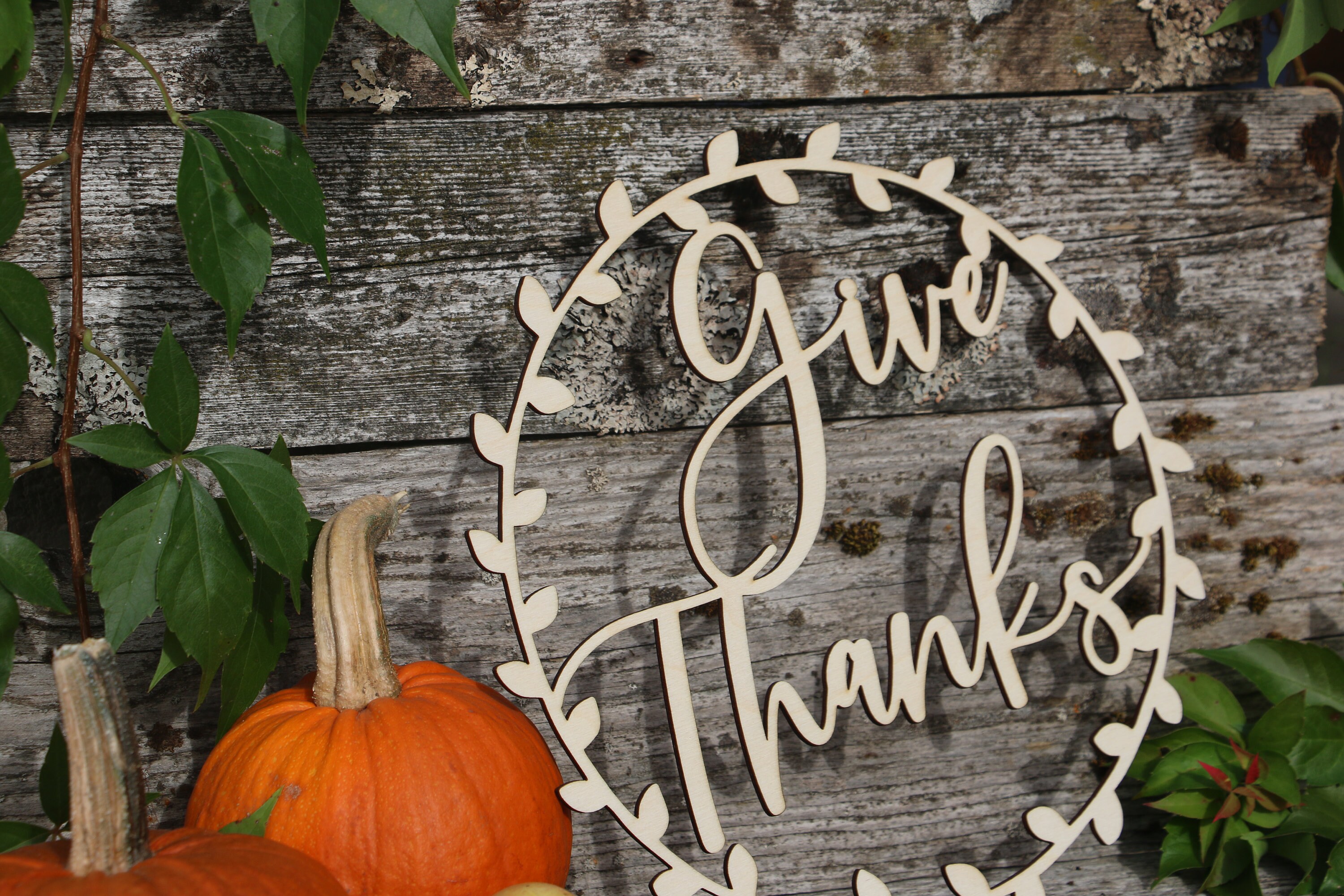 Give Thanks Wood Laser Cut Signcalligraphy Entry Signthanksgiving Wall ...
