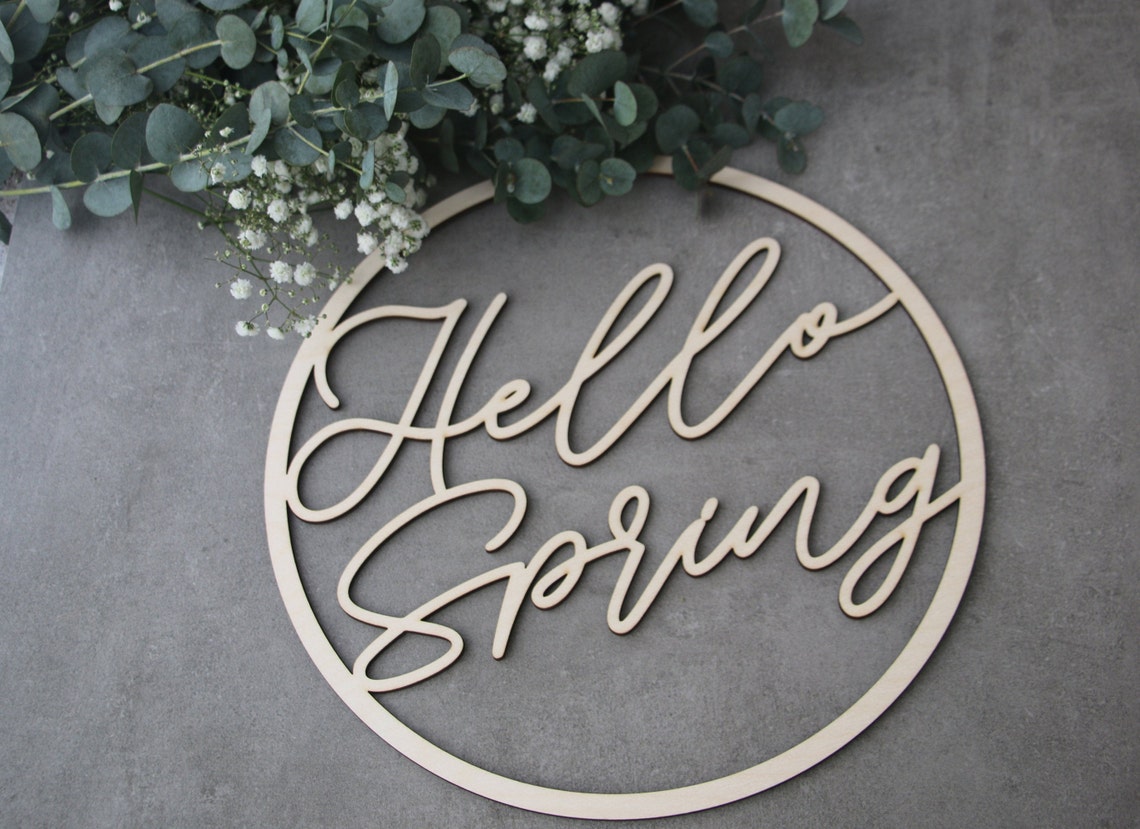 Hello Spring Sign Wood Wreath Cutout Wood Lettering Spring | Etsy