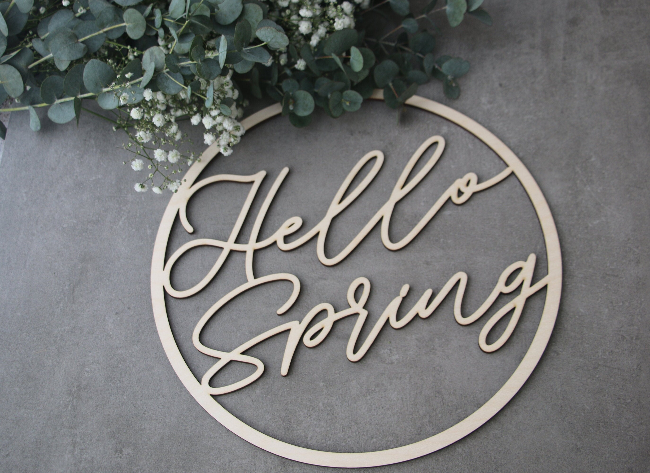 Hello Spring Sign Wood Wreath Cutout Wood Lettering Spring | Etsy