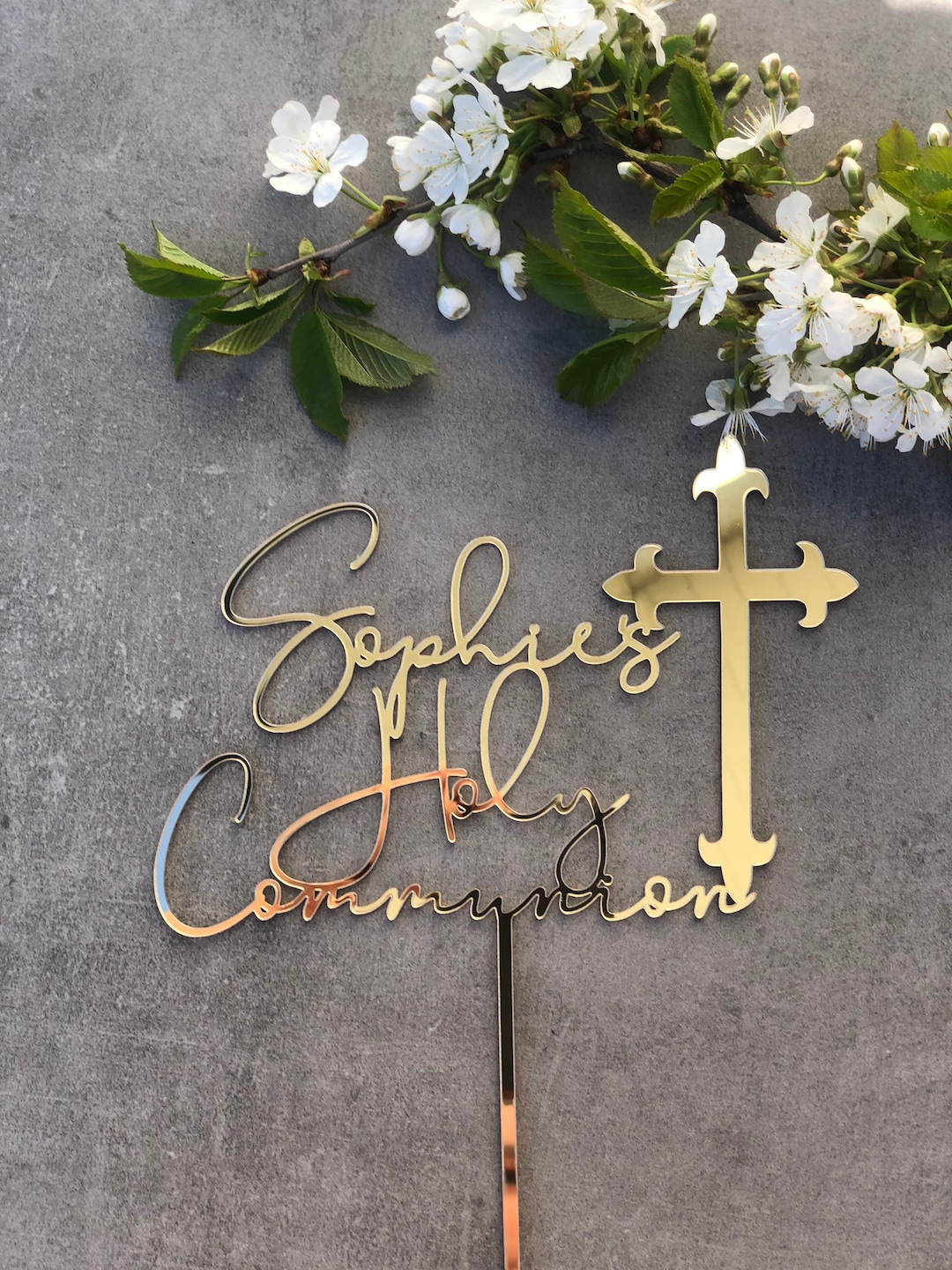 Personalized Gold Cross Cake Topper - Christening, Baptism, Communion ...