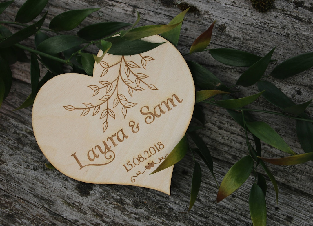 5 Inch Custom Engraved WOOD Heart/engraved Wedding Heart With You Names ...