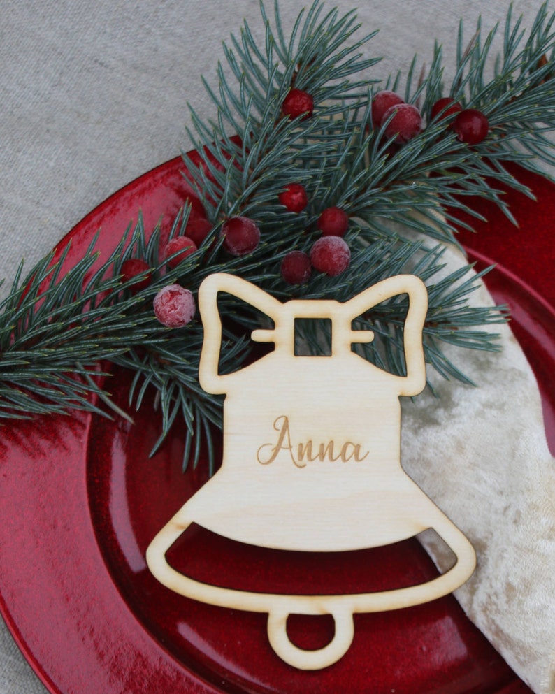 Laser Cut Wood Christmas Bell Name Sign/gift Place Setting Sign ...