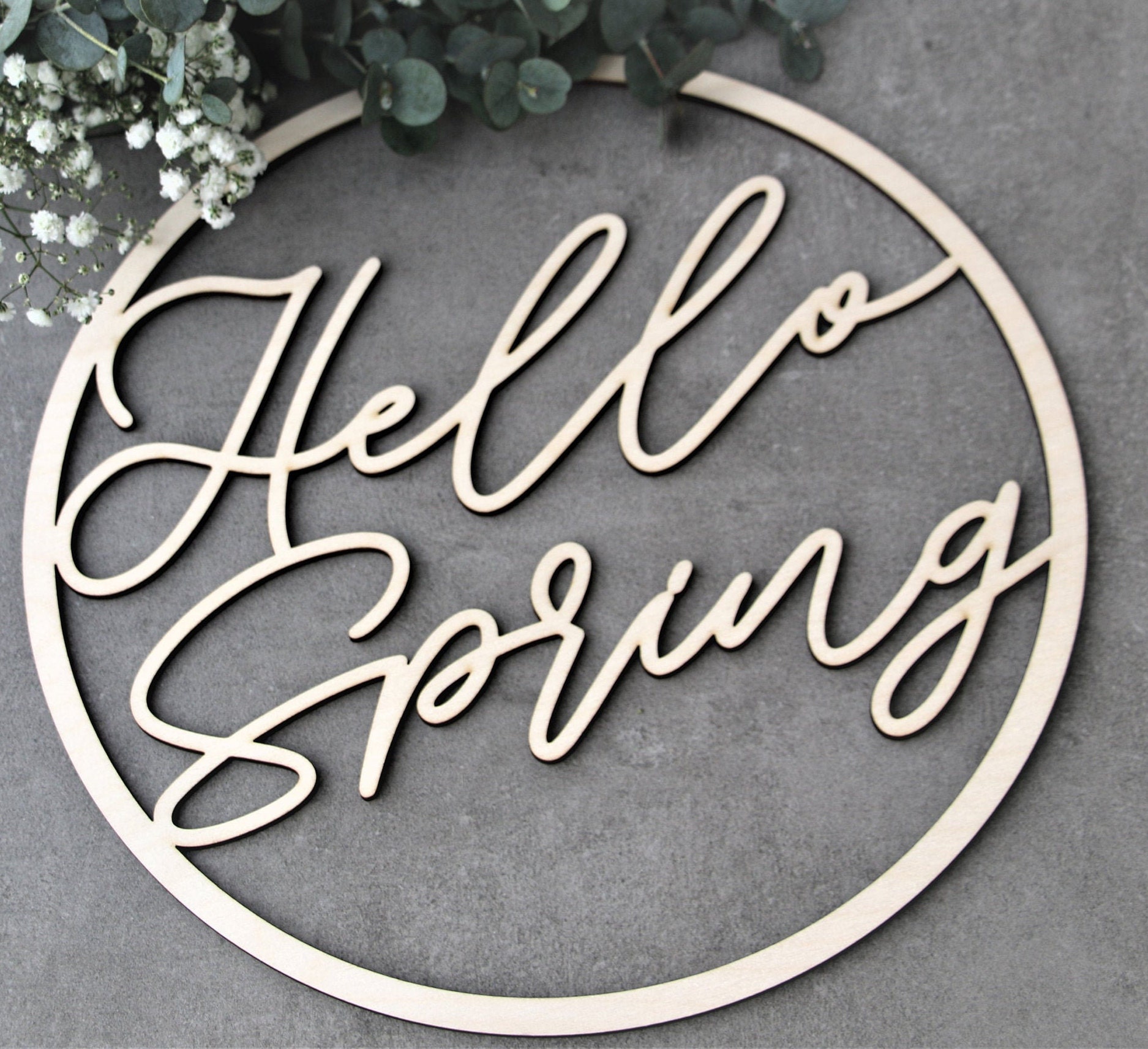 Hello Spring Sign Wood Wreath Cutout Wood Lettering Spring | Etsy