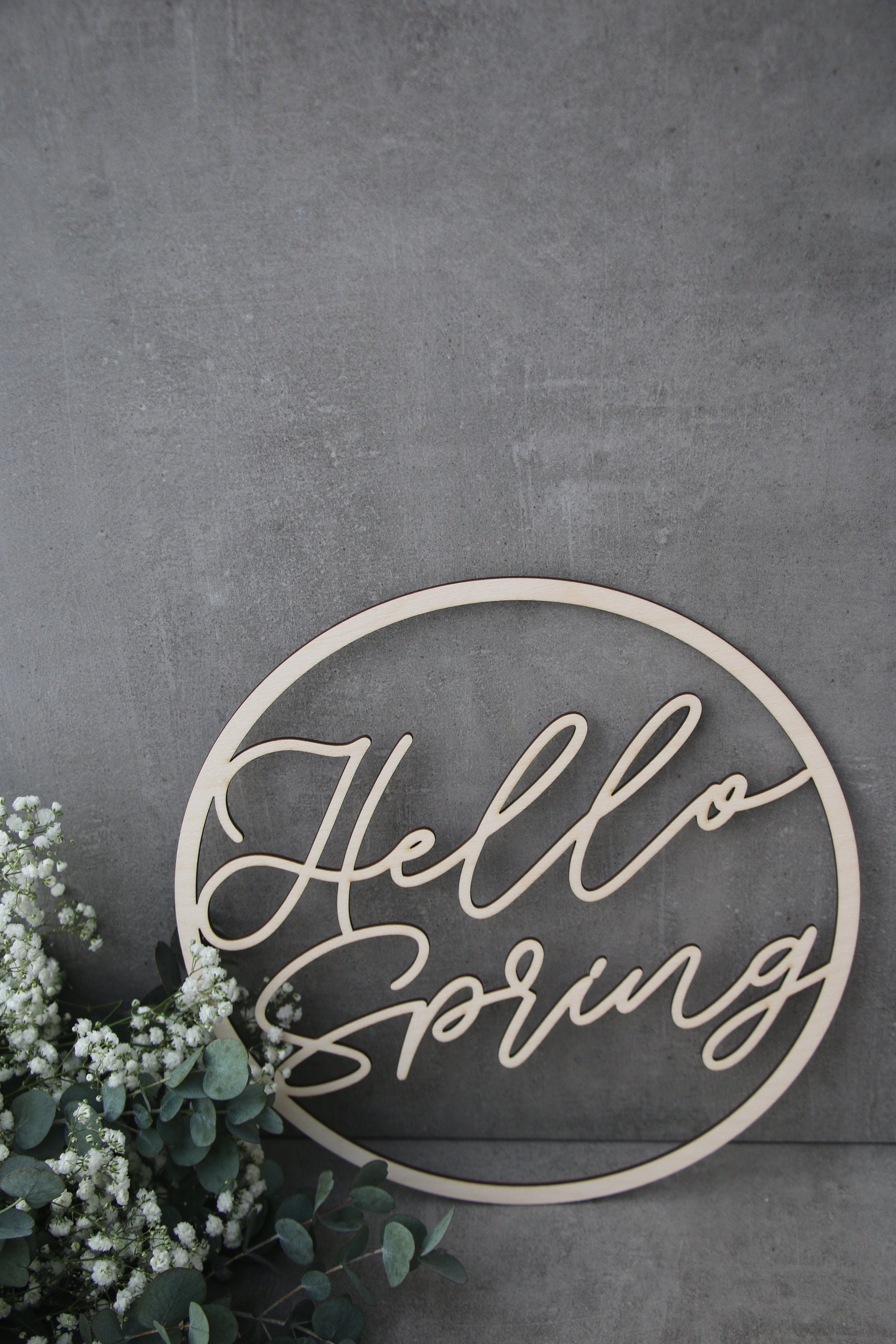 Hello Spring Sign Wood Wreath Cutout Wood Lettering Spring | Etsy