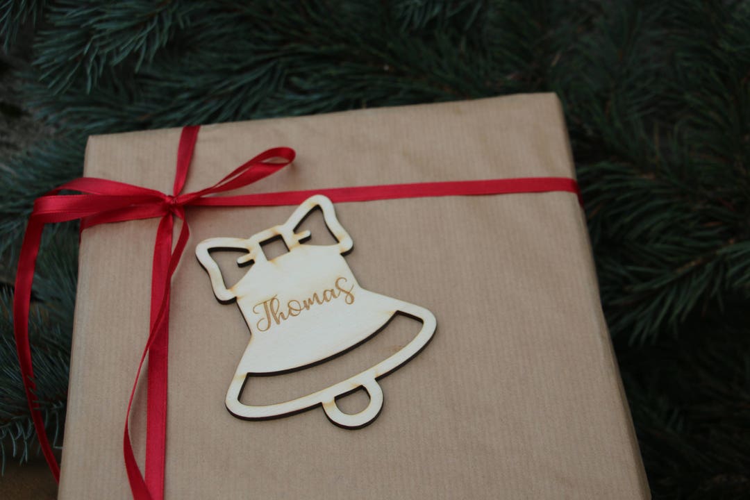 Custom Laser Cut Wood Bell Gift Tag/christmas Bell Gift Tag Name/bell ...