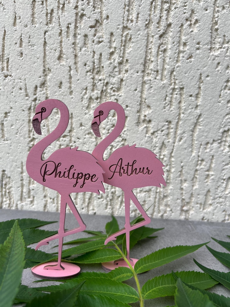 Flamingo Name Cards Engraved Custom Place Cards: Tropical Wedding Table ...
