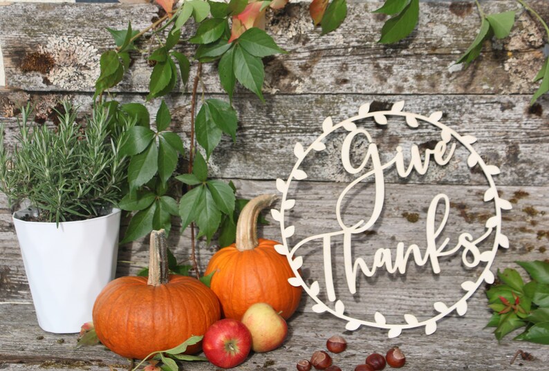 Give Thanks Wood Laser Cut Signcalligraphy Entry Signthanksgiving Wall ...