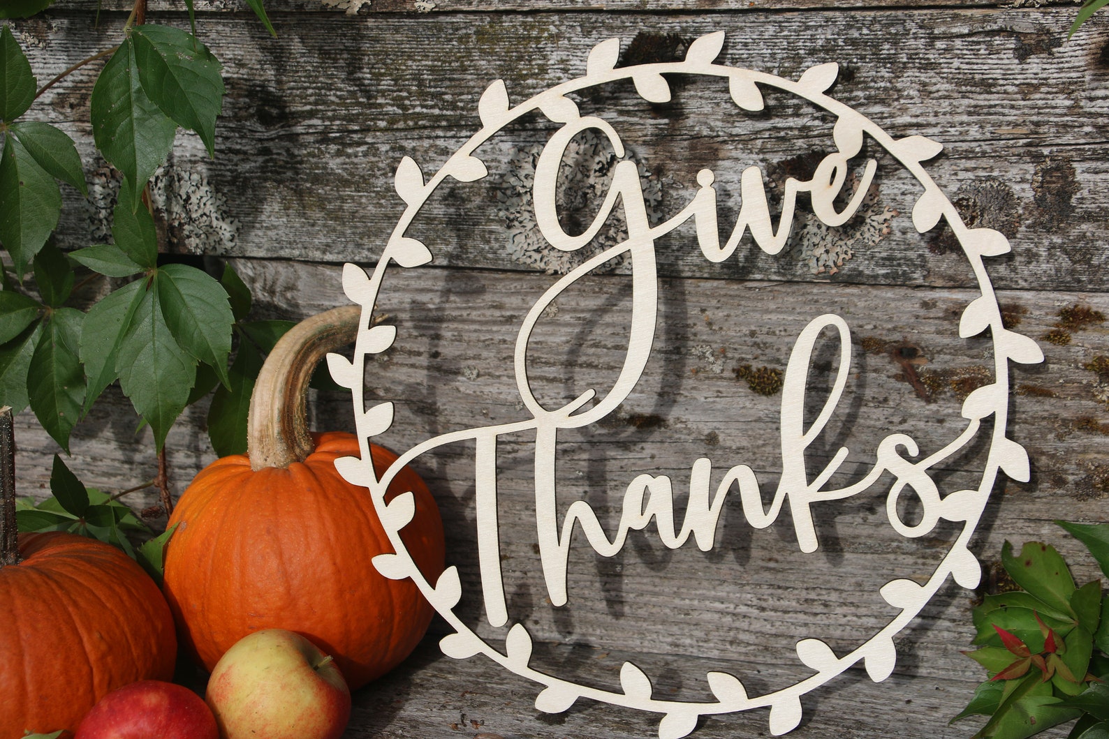 Give Thanks Wood Laser Cut Signcalligraphy Entry Signthanksgiving Wall ...